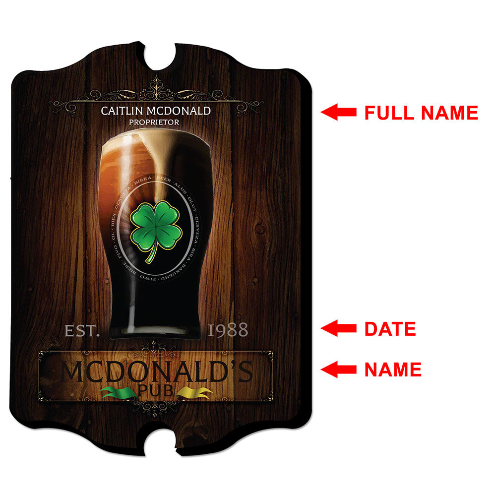 Failte Irish Pub Personalized Wooden Sign