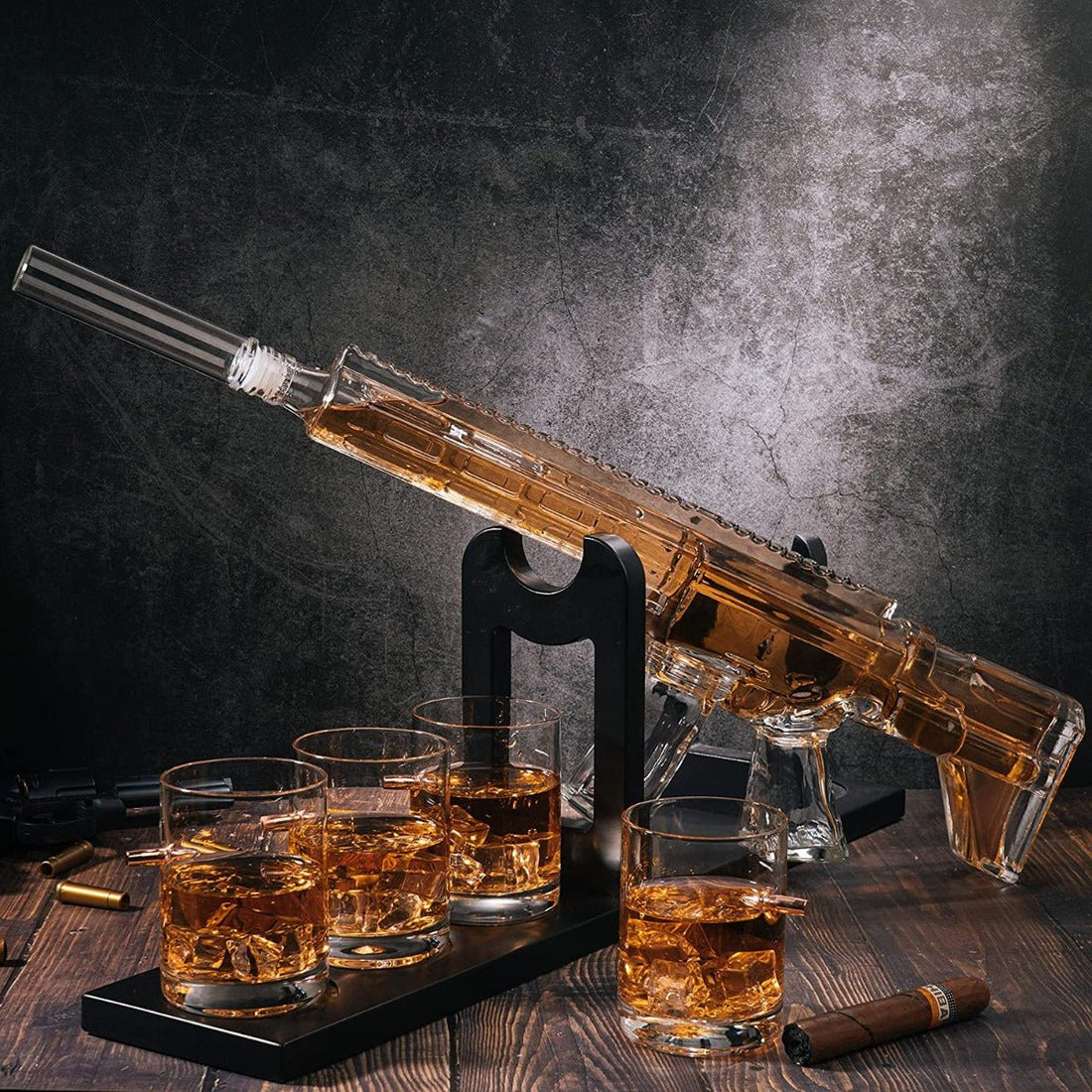 Paxton Gun Decanter with Bullet Shot Glasses