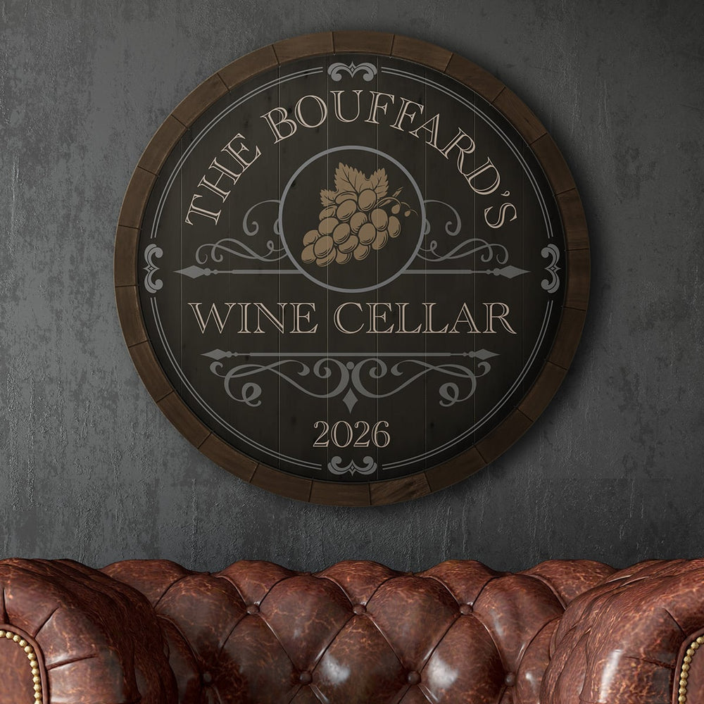 Beauteous Barrel Custom Wine Cellar Sign (2 Colors) - Wine Decor Wall