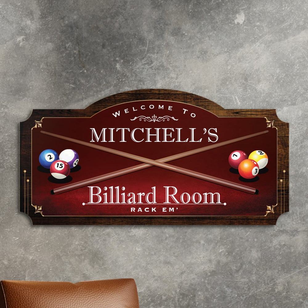 Billiard Room Personalized Wood Home Sign - Game Room Wall Art, Red