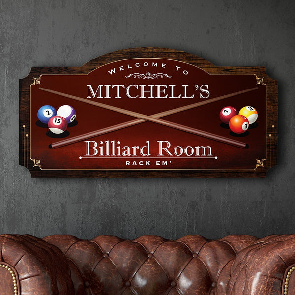 Billiard Room Personalized Wood Home Sign - Game Room Wall Art, Red