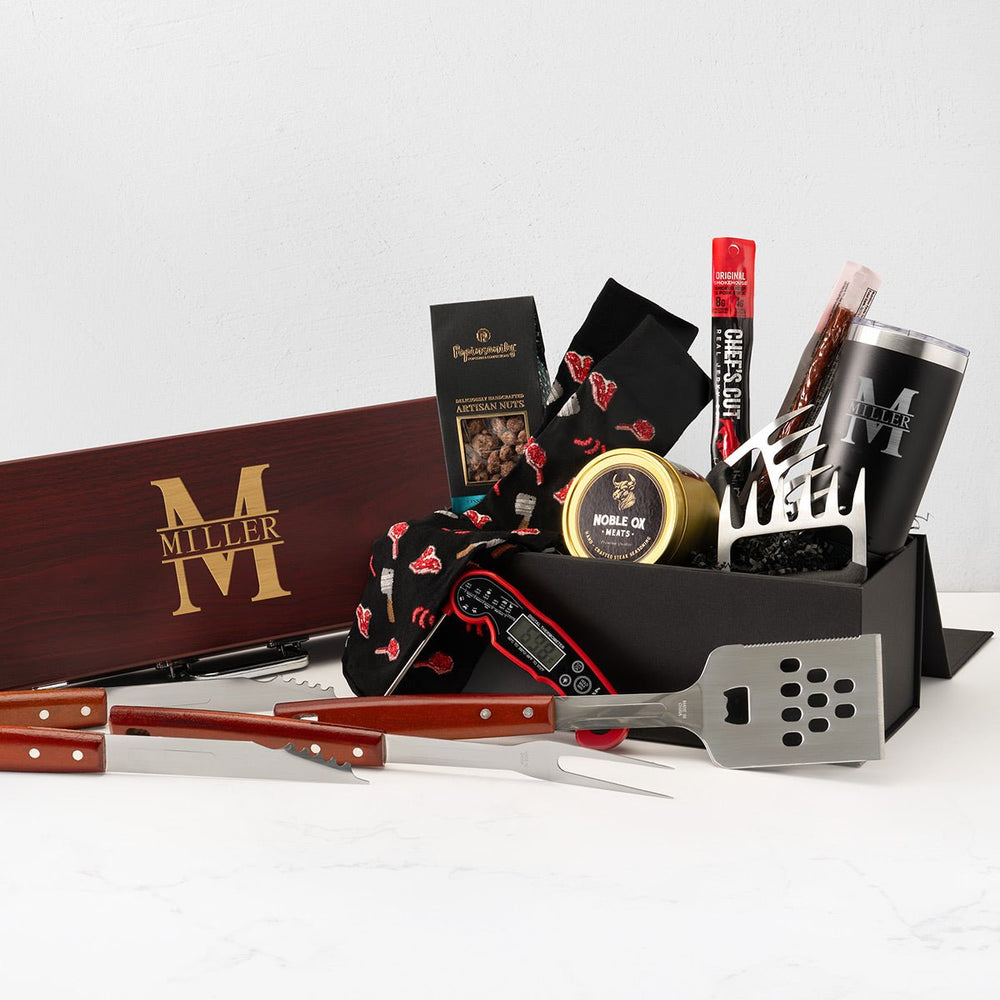 Carnivore's Delight Meat Lover BBQ Gift Basket w Grill Tools