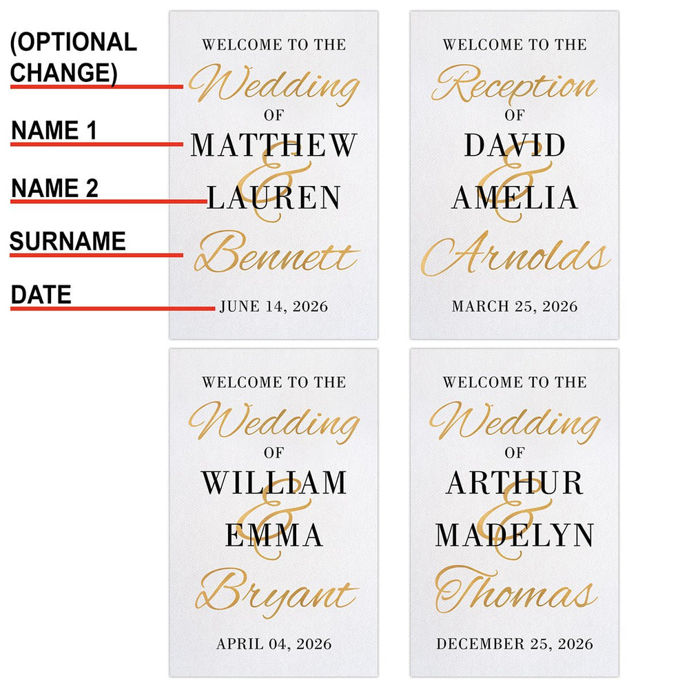 Welcome to Our Wedding Sign Custom Sign, Black & Gold for Receptions a