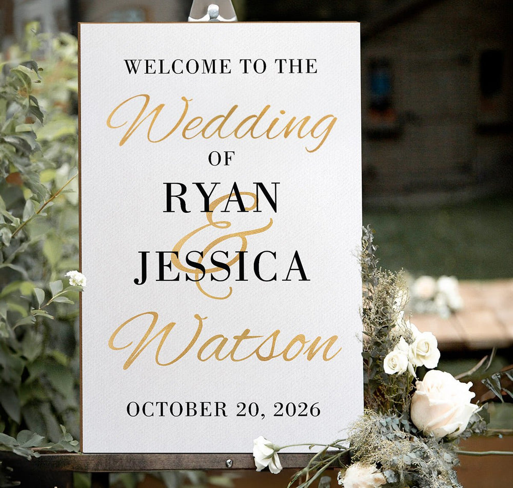 Welcome to Our Wedding Sign Custom Sign, Black & Gold for Receptions a