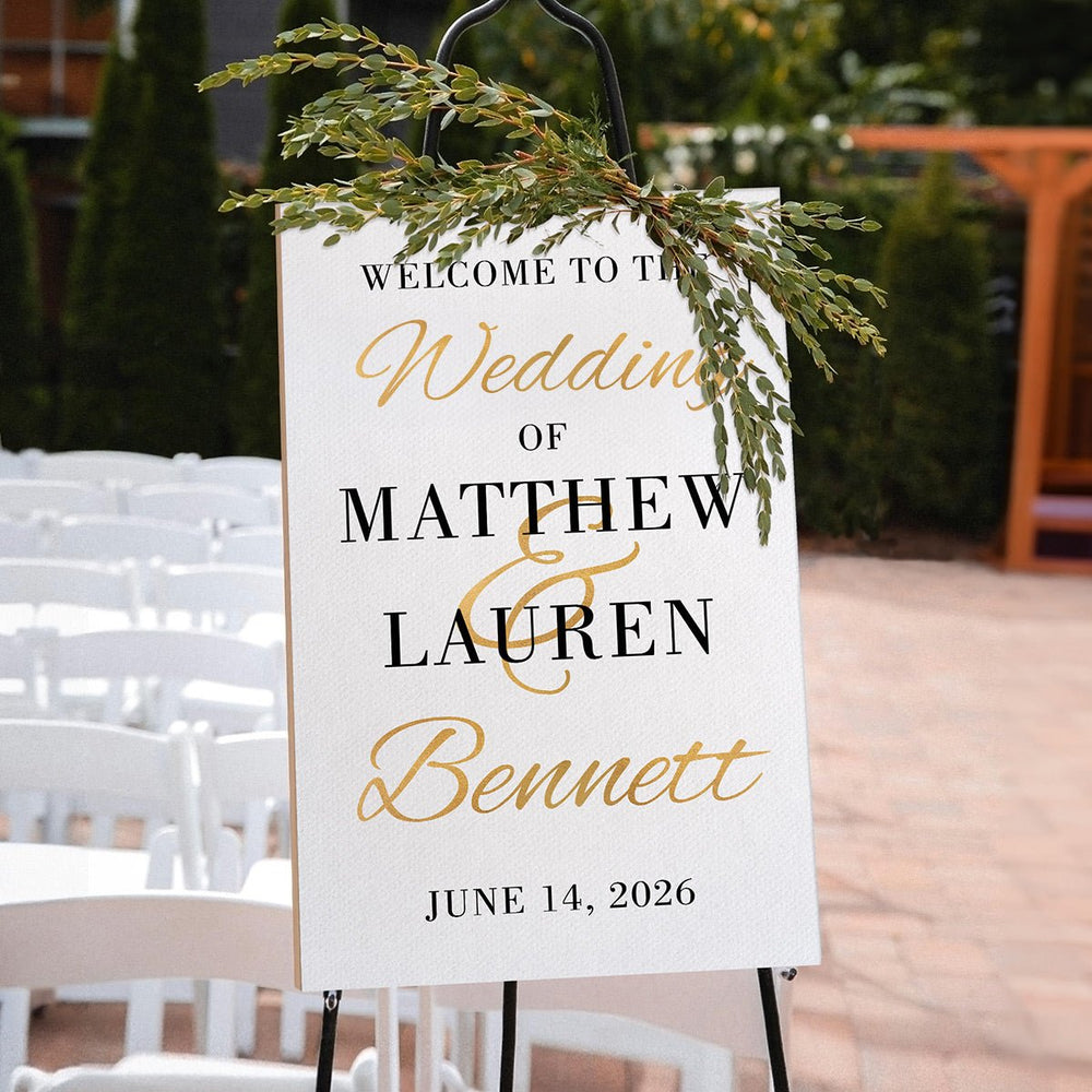 Welcome to Our Wedding Sign Custom Sign, Black & Gold for Receptions a