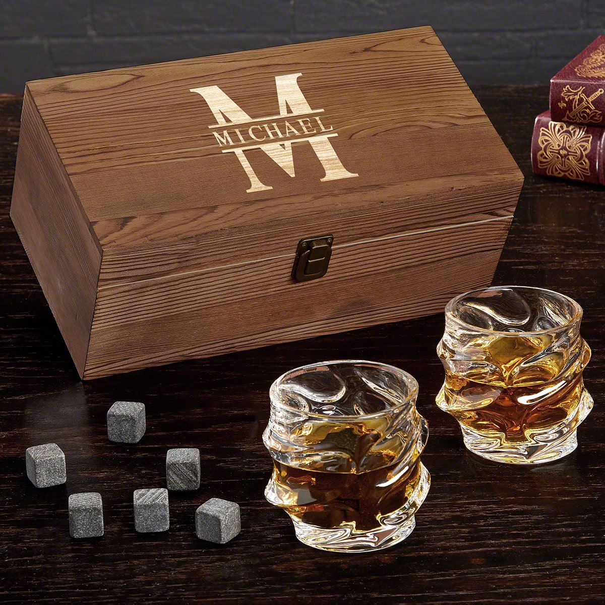 Custom Whiskey Box Set with Sculpted Glasses