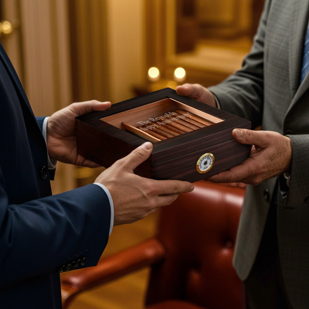 Dante Personalized Humidor Cigar Box with Hygrometer - Espresso Brown