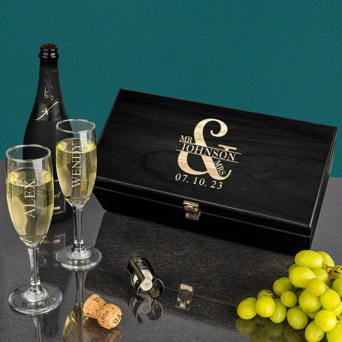 Engraved Champagne Gift Box 4pc Love & Marriage - Ebony Box