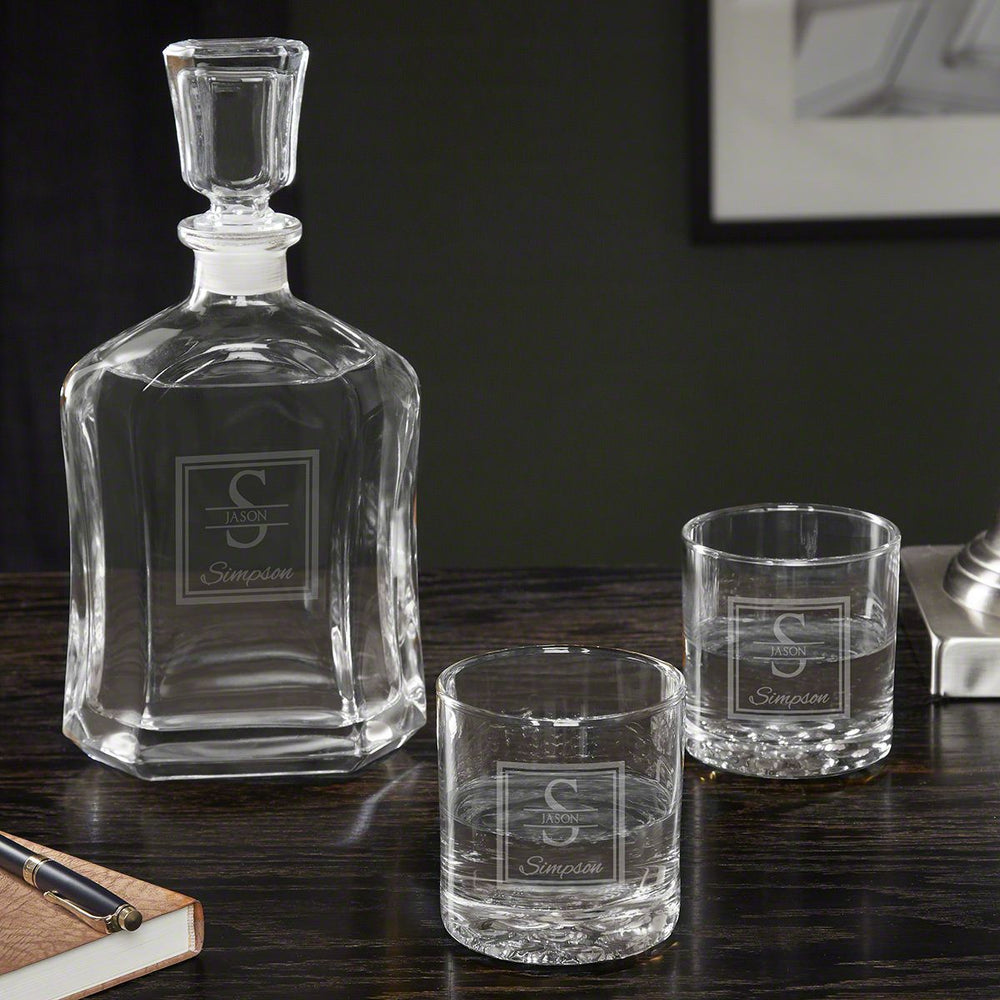 Engraved Vodka Gift Set with Box & Glacier Bottom Vodka Glasses - 6pc