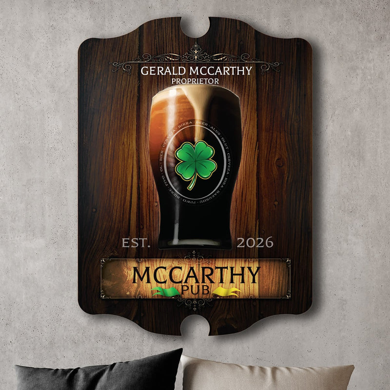 Failte Irish Pub Personalized Wooden Sign - Beer Wall Art