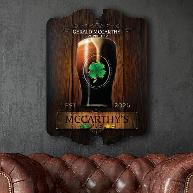 Failte Irish Pub Personalized Wooden Sign - Beer Wall Art