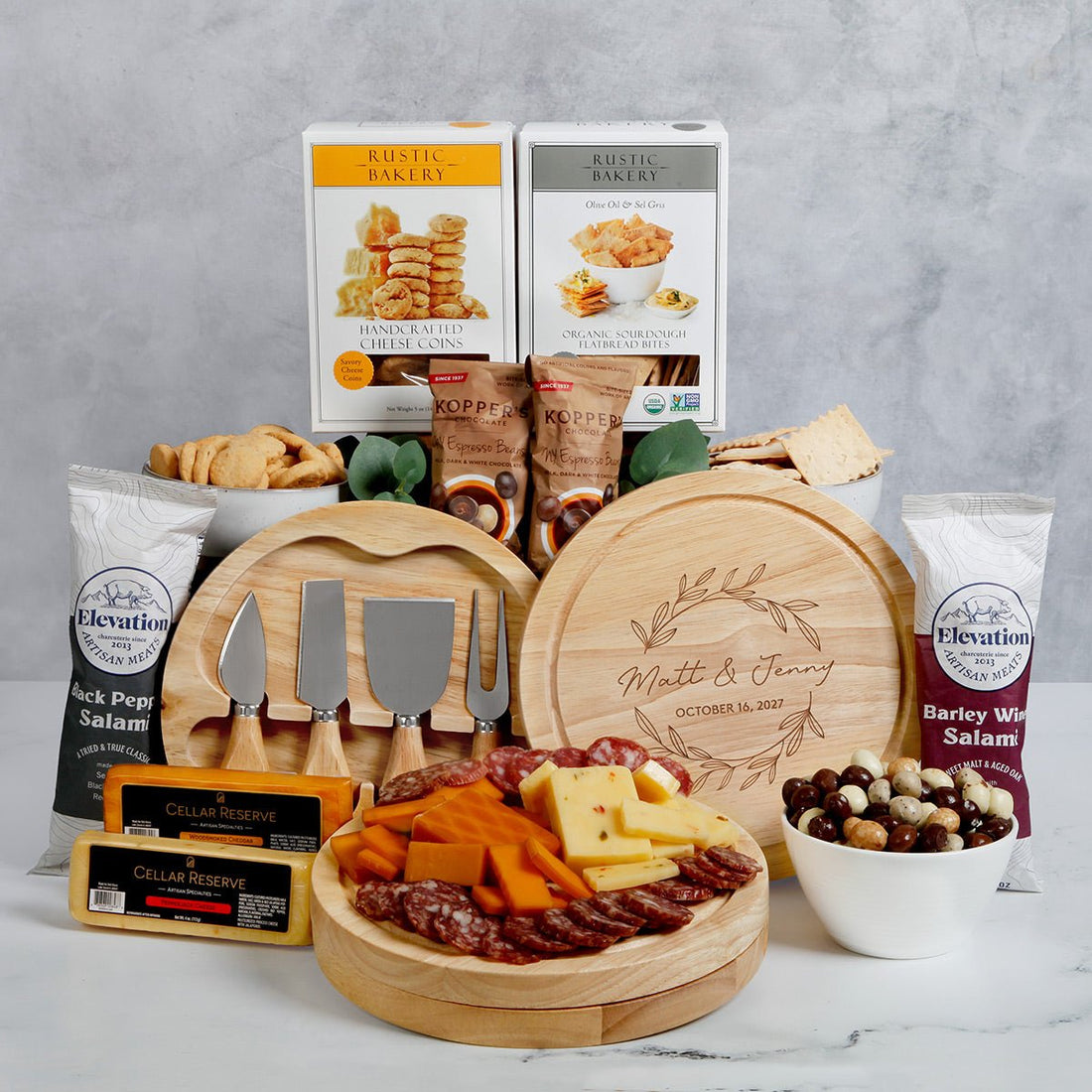 Welcome Home Charcuterie Gift Basket with Custom Charcuterie Board