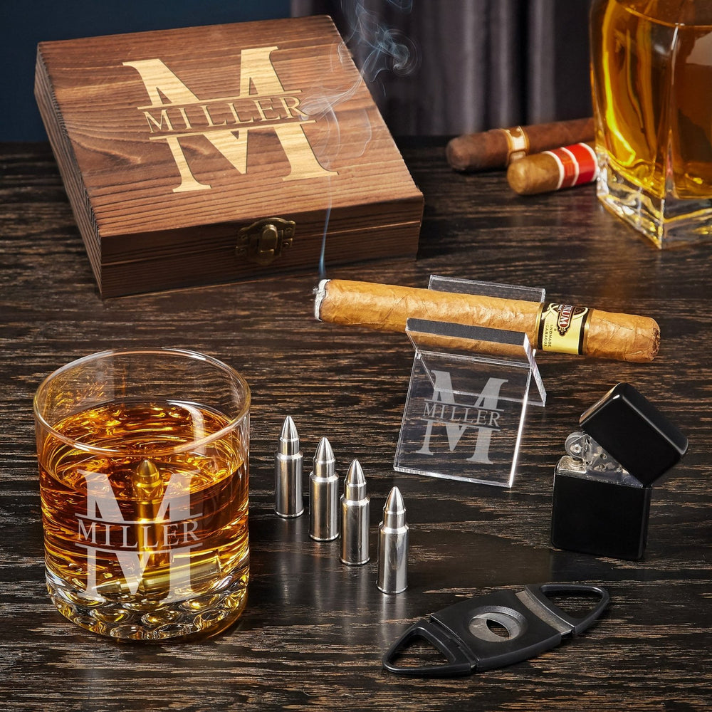 Make My Day Custom Whiskey and Cigar Gift Set w Stones