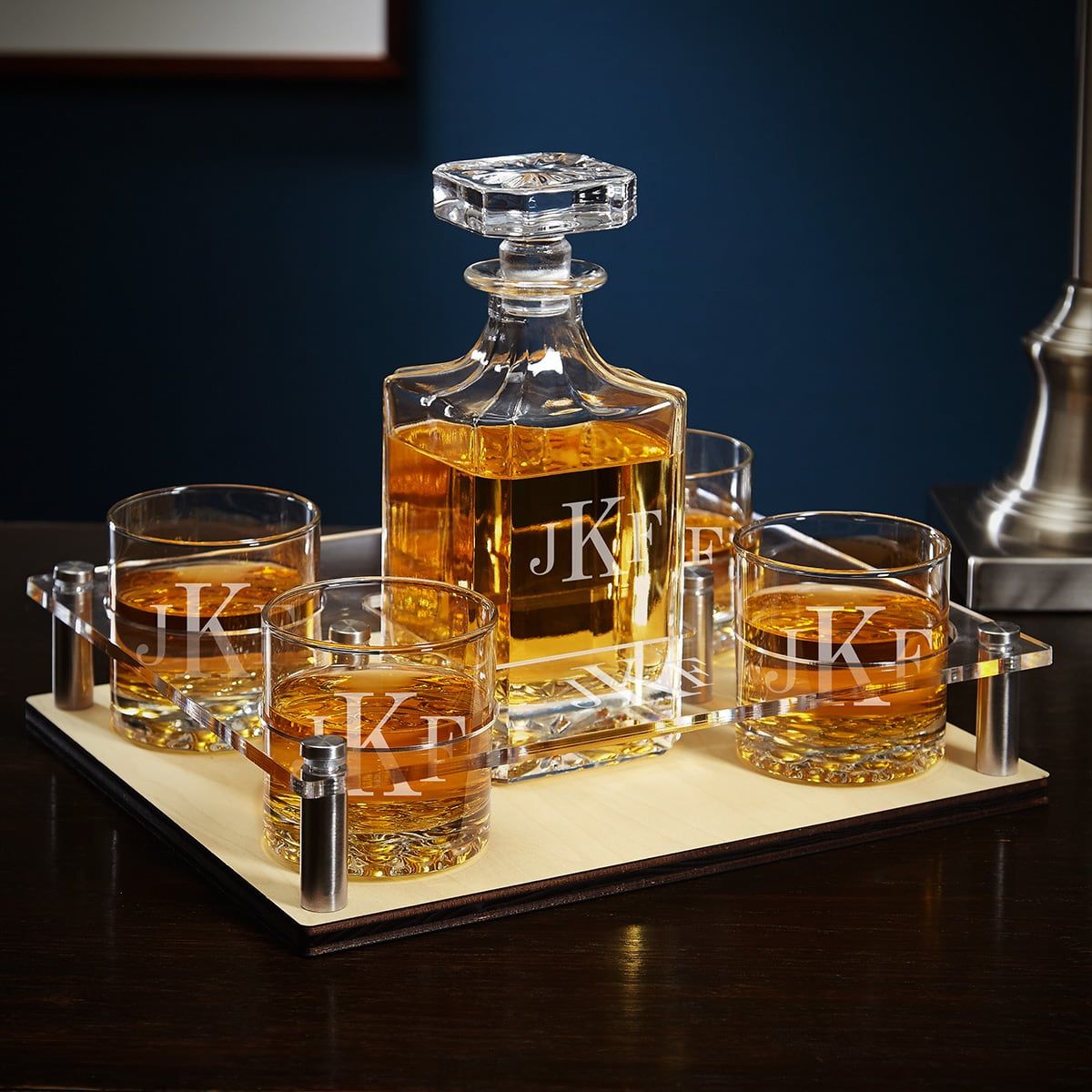Monogram Presentation Set with Whiskey Decanter & Glasses - Bar Serving ...