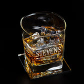 Rutherford Monogrammed Square Rocks Glass