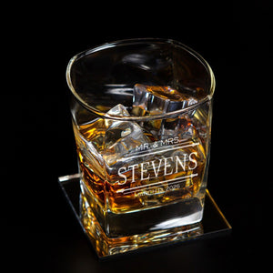 Rutherford Monogrammed Square Rocks Glass