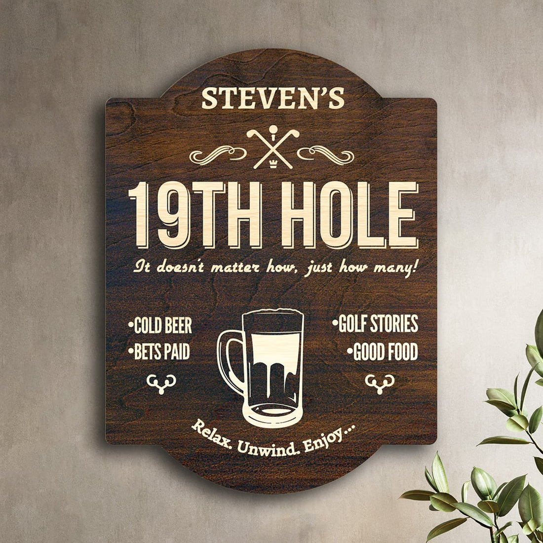 19th Hole Clubhouse Custom Golf Wall Art for Home Bar, Round Black Sig
