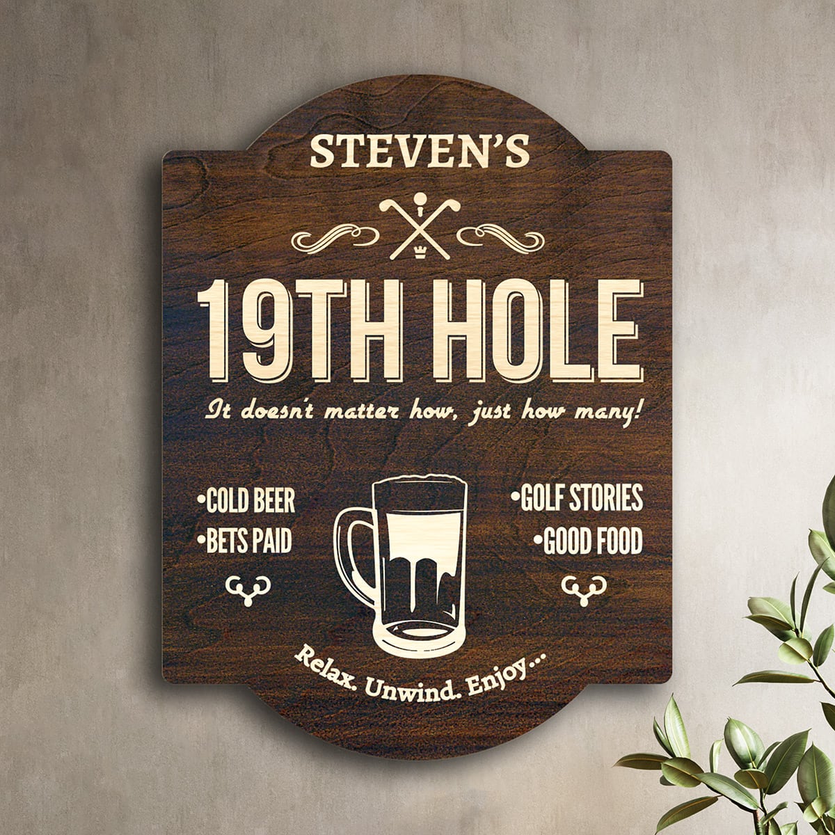 19th Hole Clubhouse Custom Golf Wall Art for Home Bar, Round Black Sig