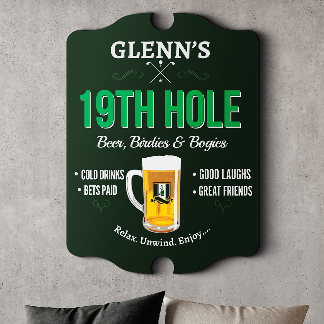 19th Hole Clubhouse Custom Golf Wall Art for Home Bar, Round Black Sig