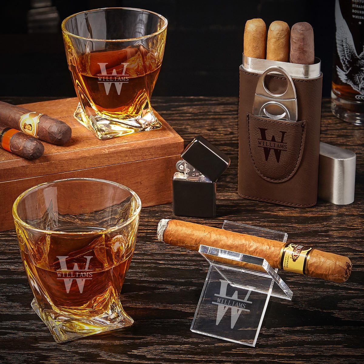 Custom 6pc Cigar Gift Set with Twist Glasses