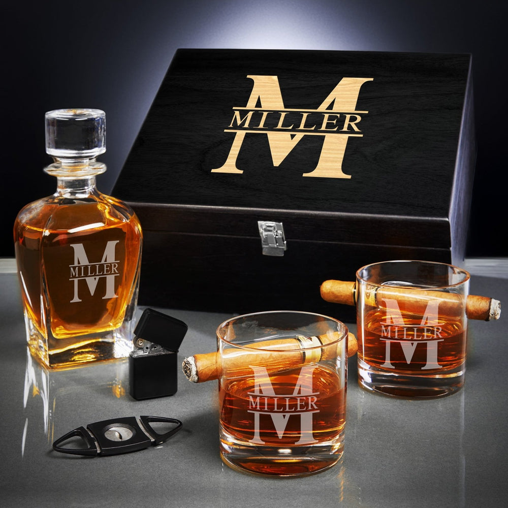 Oxley Custom Cigar Lover Gift Set with Whiskey Decanter and Glasses