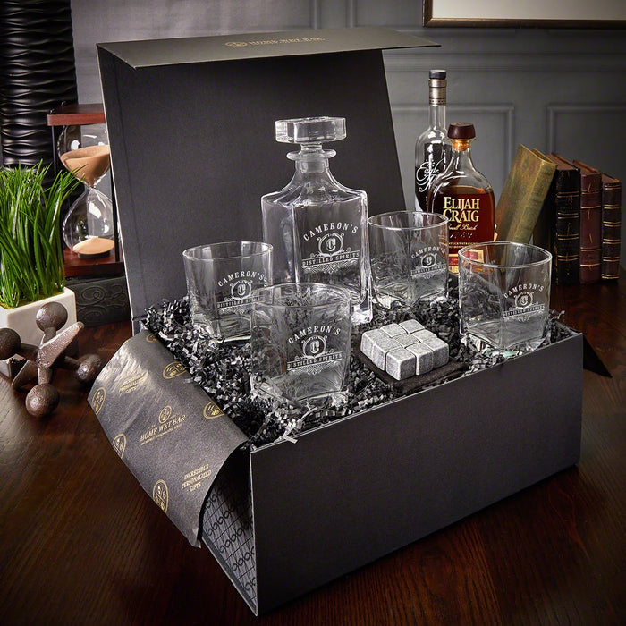 Personalized Bourbon Decanter Luxury Box Set with Bourbon Glasses - 7pc ...