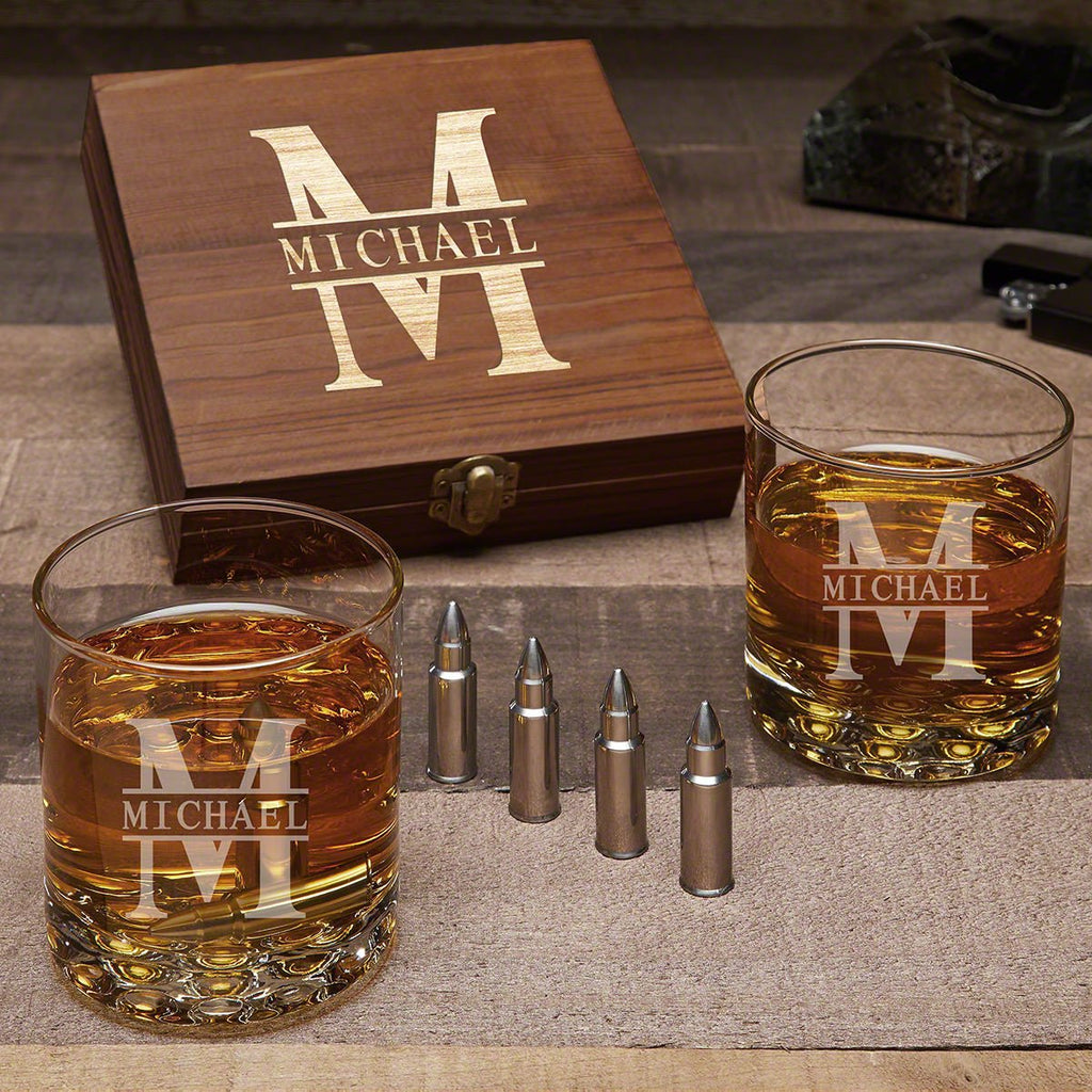 Personalized Bullet Whiskey Stones with Buckman Glasses - Great Gifts Club