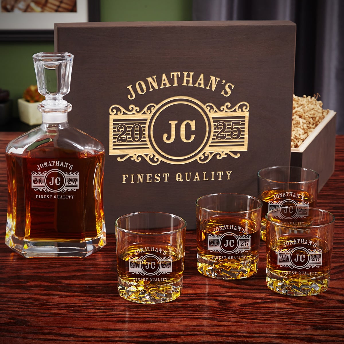 Personalized Decanter Set with Glacier Whiskey Glasses - Handcrafted W