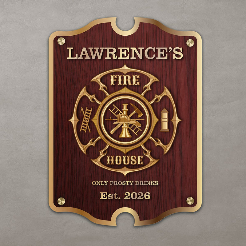 Fire House Firefighter Wall Art - Wooden Bar Sign & Home Decor