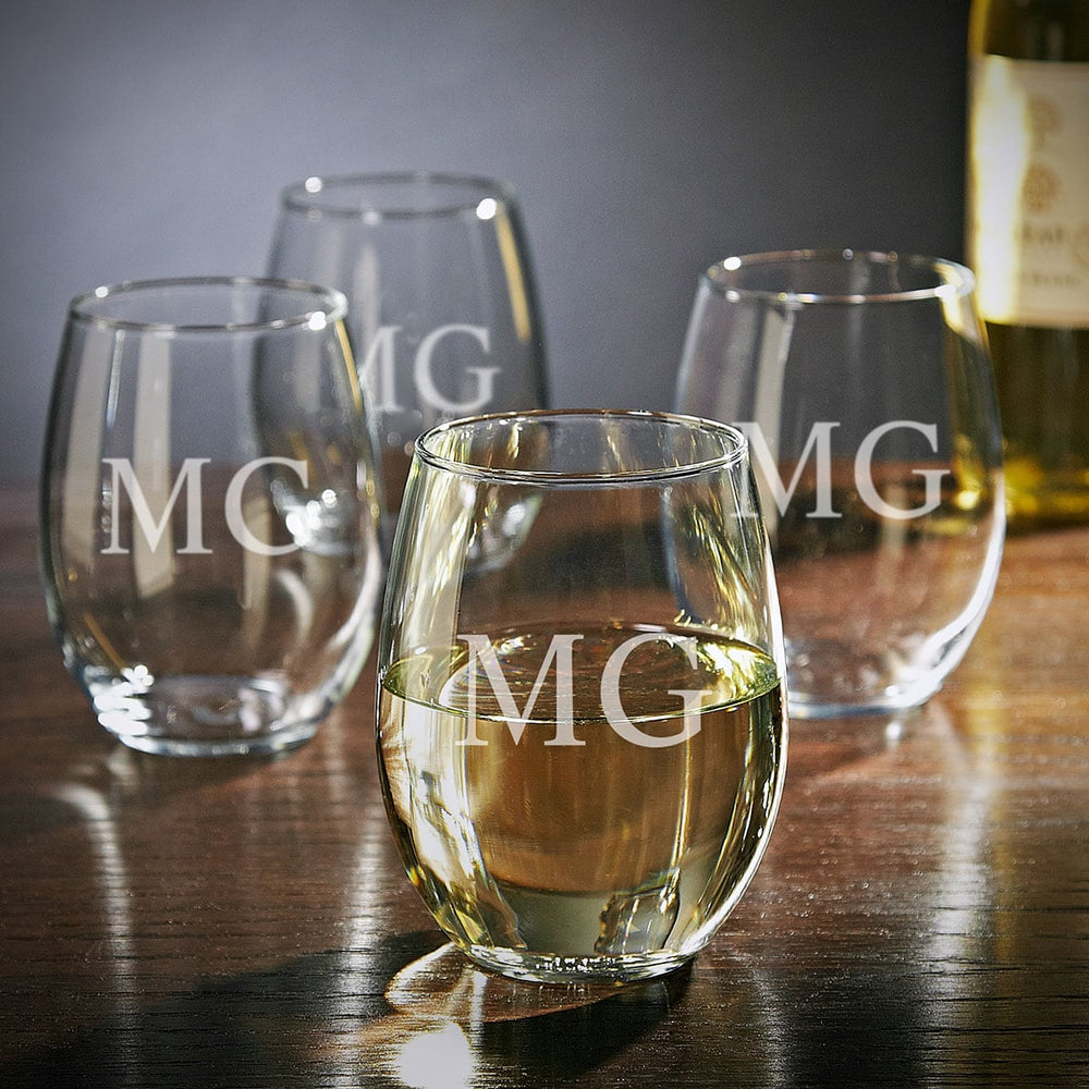 Personalized Stemless White Wine Glasses, Set of 4