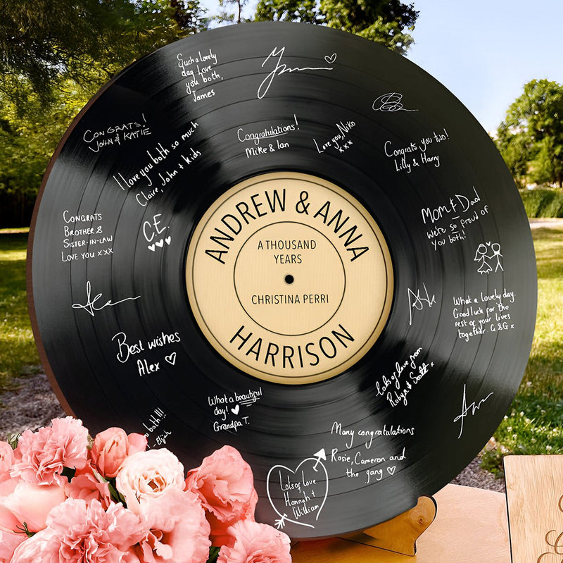 Custom Wooden Record Guest Book Alternative - Wall Art Welcome Sign fo