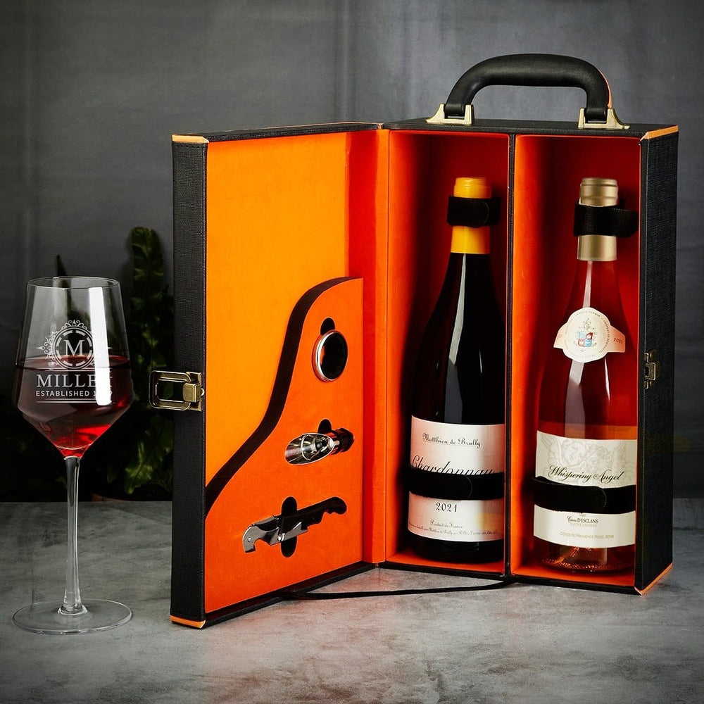 Rhone Wine Carrier Gift Box with Custom Wine Glass and Accessories