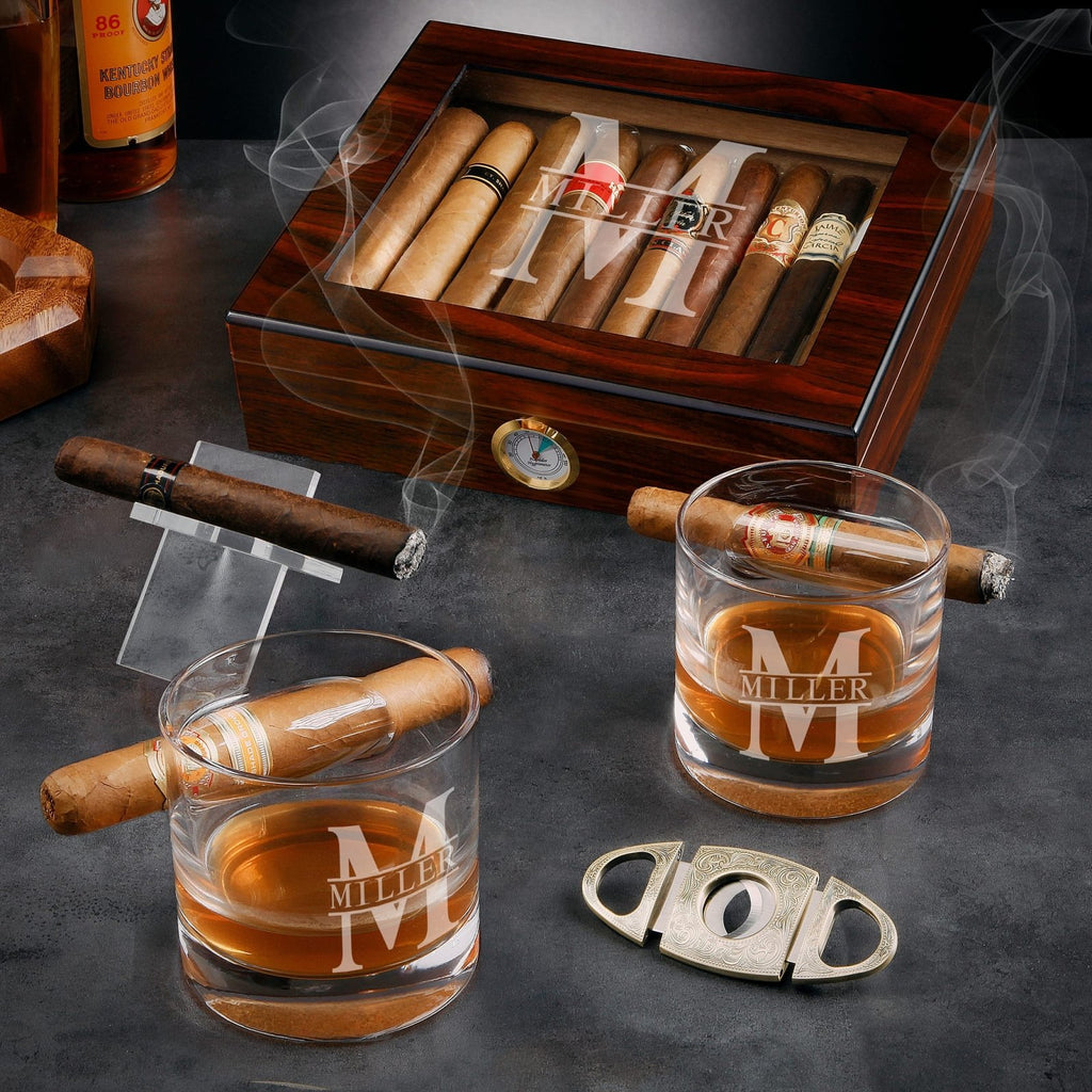 Santiago Cigar Humidor with Custom Cigar Glasses and Accessories ...