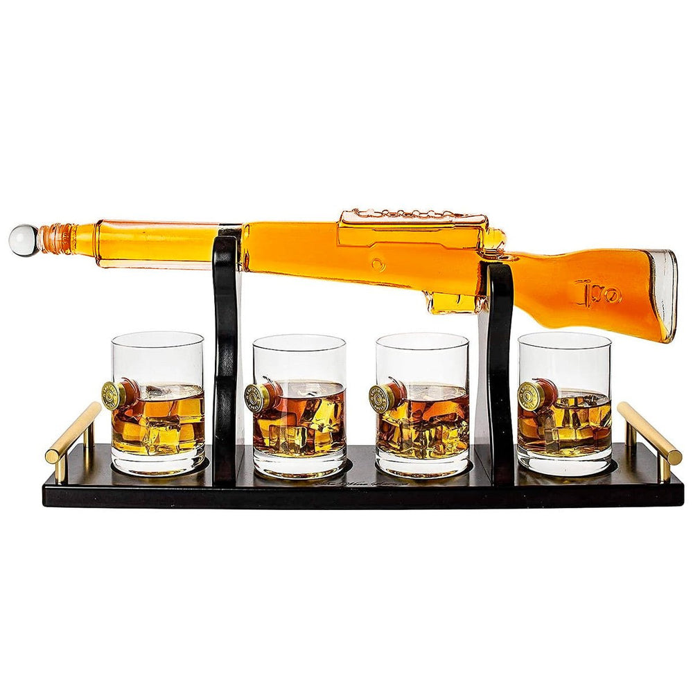 Shotgun Whiskey Decanter Set with 4 Shotgun Glasses