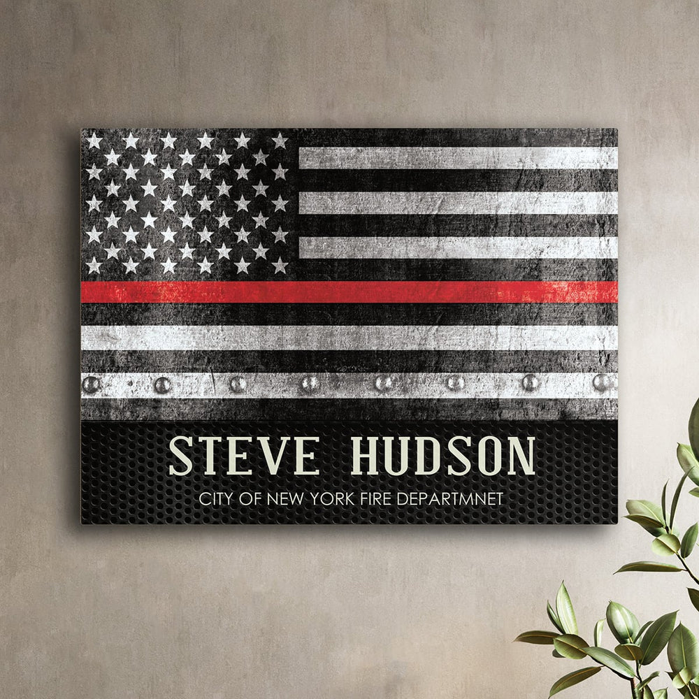 Thin Red Line Custom Sign - Wooden Fighterfighter Wall Art Decor