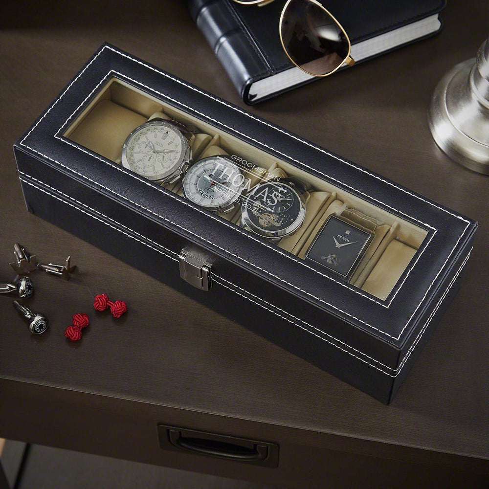 Timeless Personalized Black Leather Watch Case