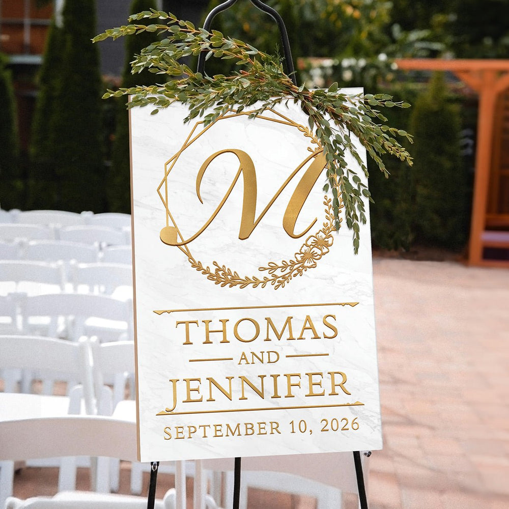 Unity Monogram Wedding Sign, White and Gold for Receptions, Showers