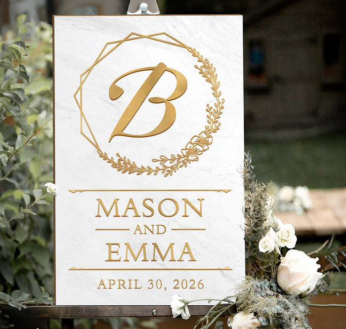 Unity Monogram Wedding Sign, White and Gold for Receptions, Showers
