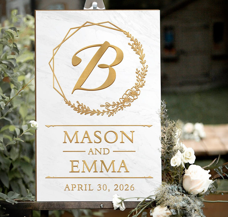 Unity Monogram Wedding Sign, White and Gold for Receptions, Showers