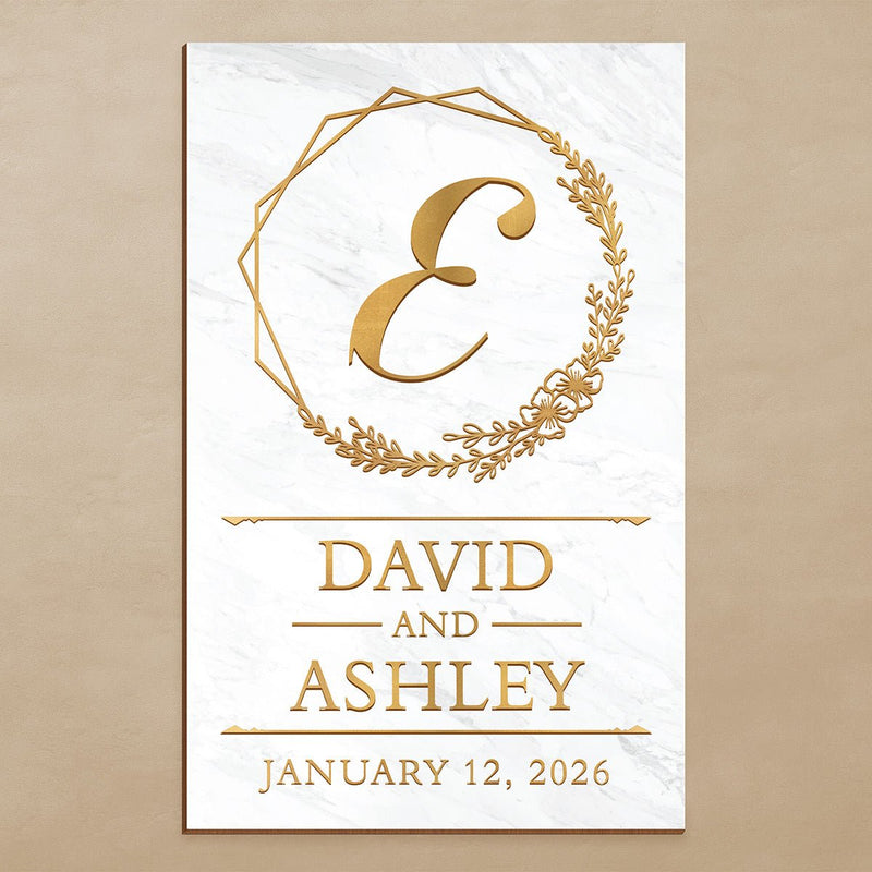 Unity Monogram Wedding Sign, White and Gold for Receptions, Showers