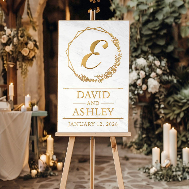 Unity Monogram Wedding Sign, White and Gold for Receptions, Showers