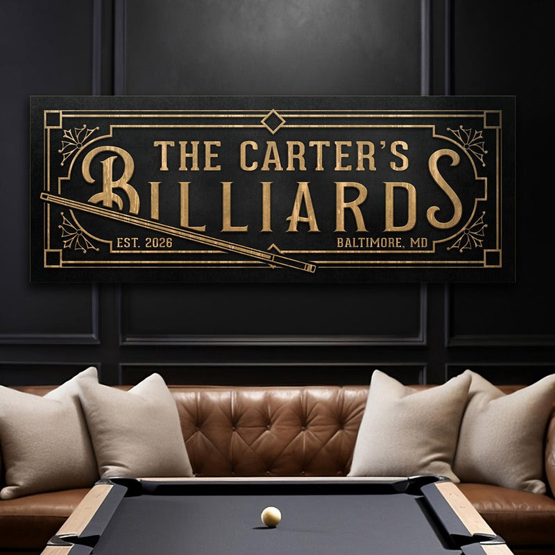 Vintage Personalized Billiards Sign - Home Game Room & Bar Decor Wall