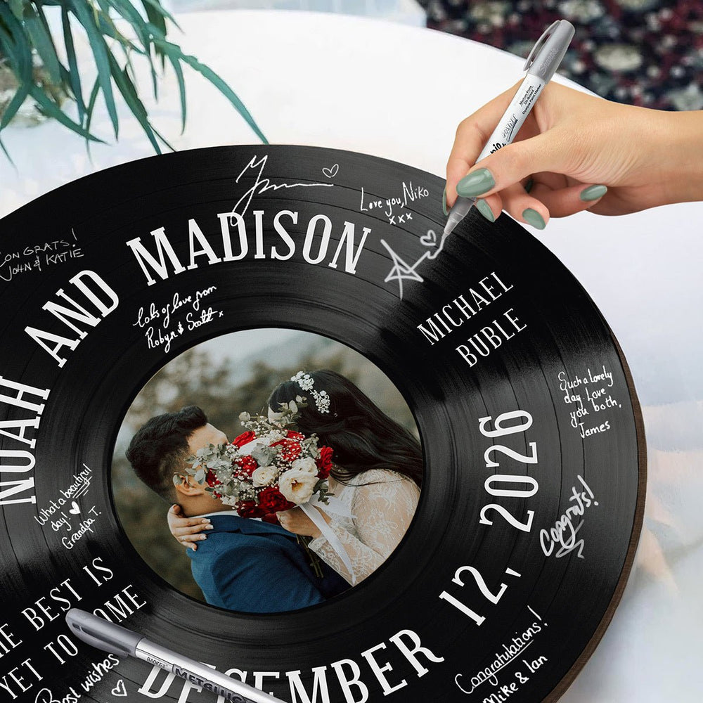 Wall Art Welcome Sign for Weddings - Custom Wooden Record Guest Book A