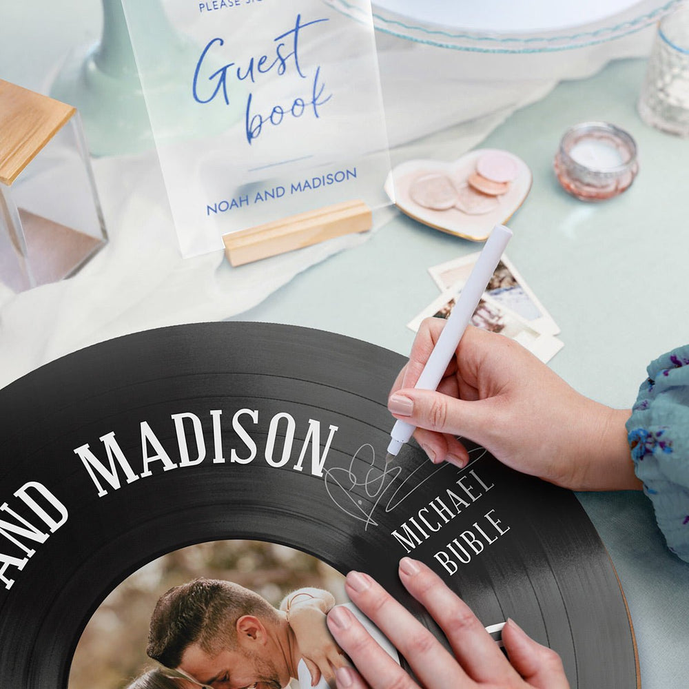 Wall Art Welcome Sign for Weddings - Custom Wooden Record Guest Book A