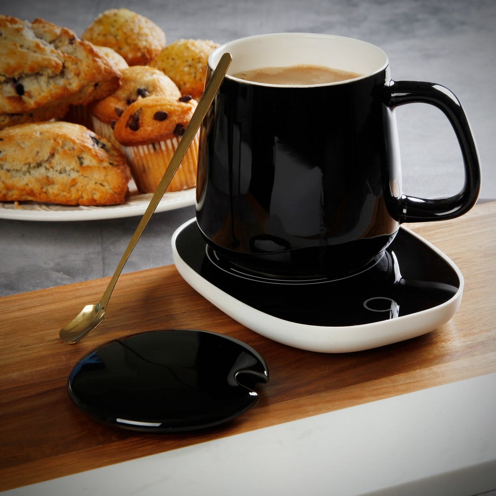 Cozy Coffee Mug and Warmer 4pc Set - Tea & Coffee Cup Gift Set in Blac